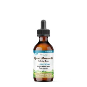 naturvet quiet moments calming drops for cats & dogs – helps reduce pet stress, promotes relaxation – dog supplement, cat supplement includes l-tryptophan, ginger, chamomile – 2 oz.