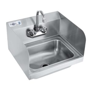 profeeshaw stainless steel sink commercial wall mount hand washing basin nsf certified, with gooseneck faucet and side splash guard, for restaurants, stores, bars and home, 17" x 15" …