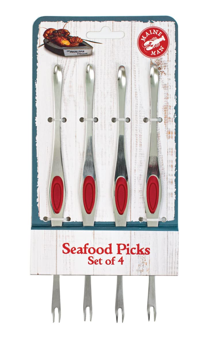 Maine Man Seafood Picks, 18/8 Stainless Steel and Silicone, Set of 4