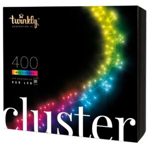 twinkly cluster 19.7ft rgb, dense strip of 400 led lights, in- and outdoor smart multicolor led lights, compatible alexa and google home, gaming lights, ip44, app mapping, green wire