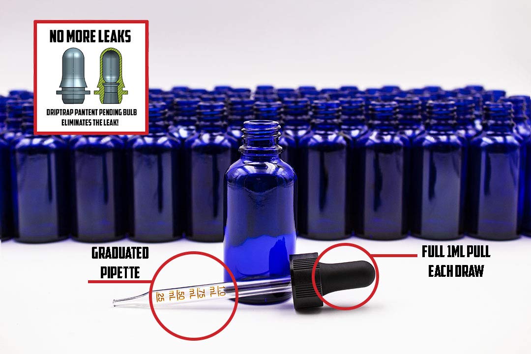 1 oz (30ml) Cobalt Blue Dropper Bottles with Graduated Dropper Assemblies- Pack of 120