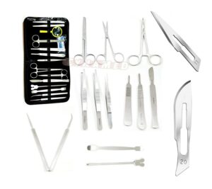 cynamed 44pcs advanced dissection dissecting kit -biology & veterinary students- anatomy lab botany animal frog etc dissecting kit. stainless steel scalpel knife handle-30 blades (zipper case)