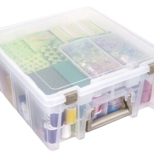 ArtBin 6899AZ Super Satchel Double Deep with Lift-Out Tray Storage Container, Portable Arts & Crafts Organizer with Removable Dividers, Clear