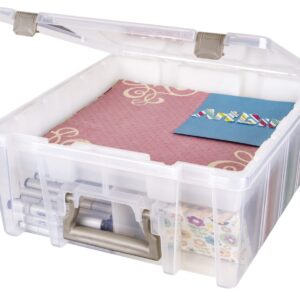 ArtBin 6899AZ Super Satchel Double Deep with Lift-Out Tray Storage Container, Portable Arts & Crafts Organizer with Removable Dividers, Clear