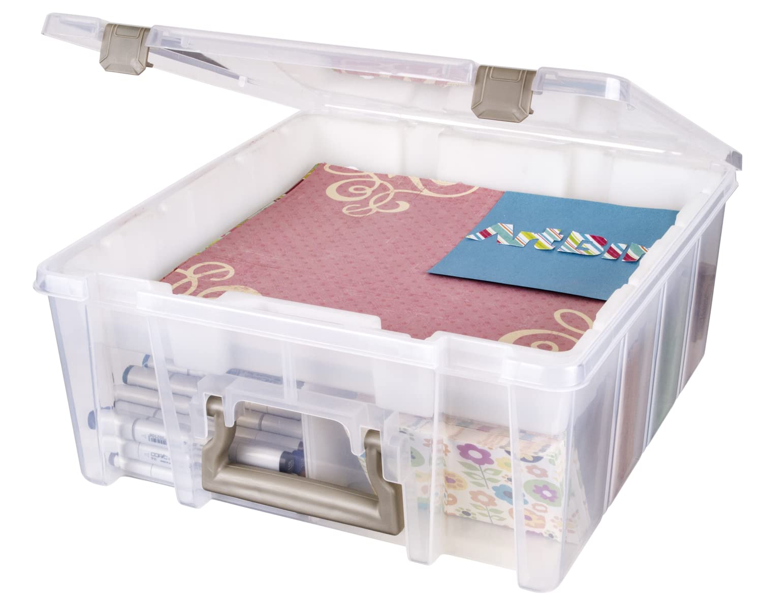 ArtBin 6899AZ Super Satchel Double Deep with Lift-Out Tray Storage Container, Portable Arts & Crafts Organizer with Removable Dividers, Clear