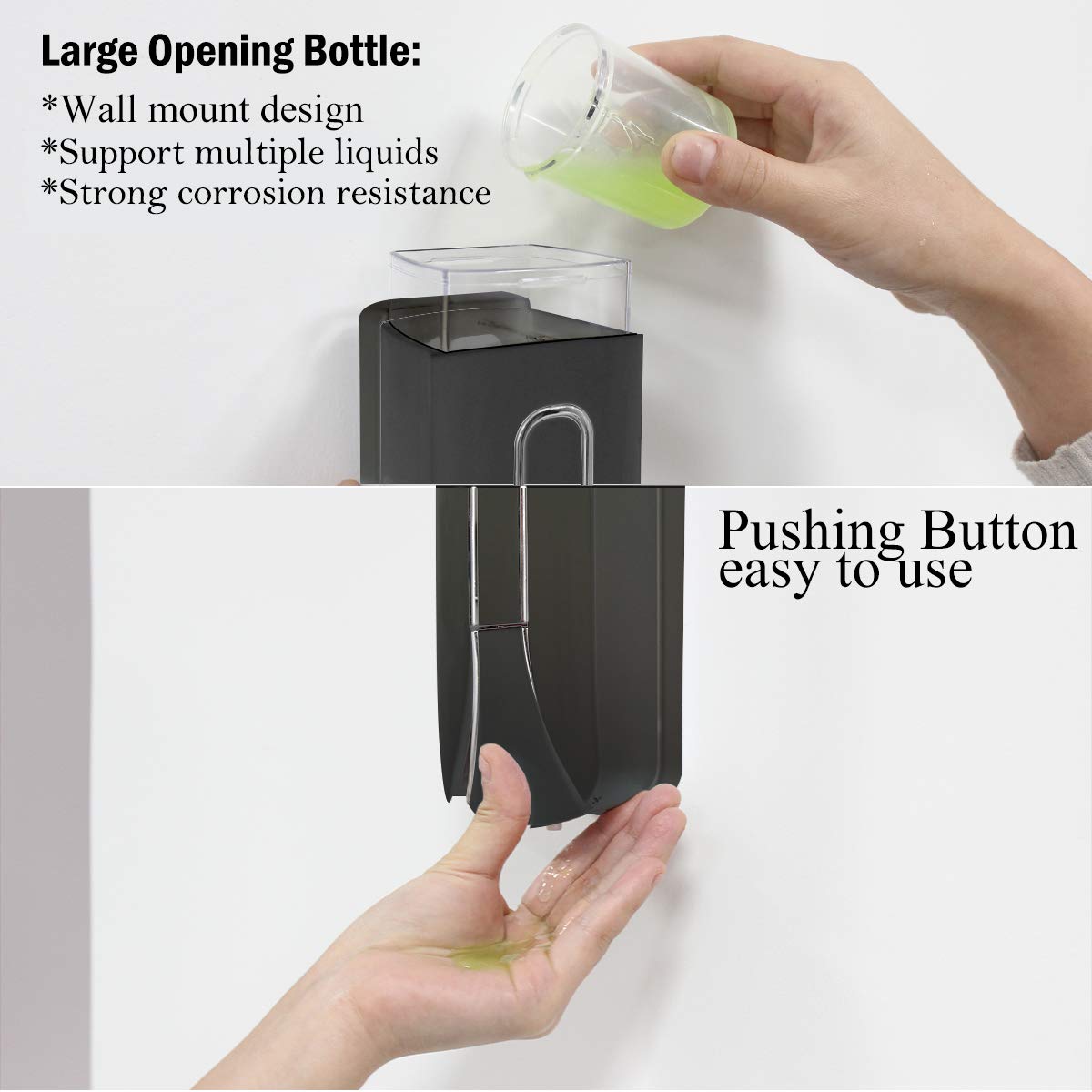 AUMIO Shampoo Dispenser Shampoo and Conditioner Dispenser, Wall Mount Soap Dispenser, 350ml Shampoo Conditioner Body Wash Dispenser ABS Liquid Hotel Home, Black