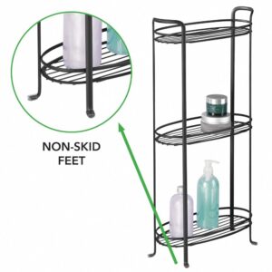 mDesign 3 Tier Vertical Standing Bathroom Shelving Unit, Decorative Metal Storage Organizer Tower Rack with 3 Basket Bins to Hold and Organize Bath Towels, Hand Soap, Toiletries - Black