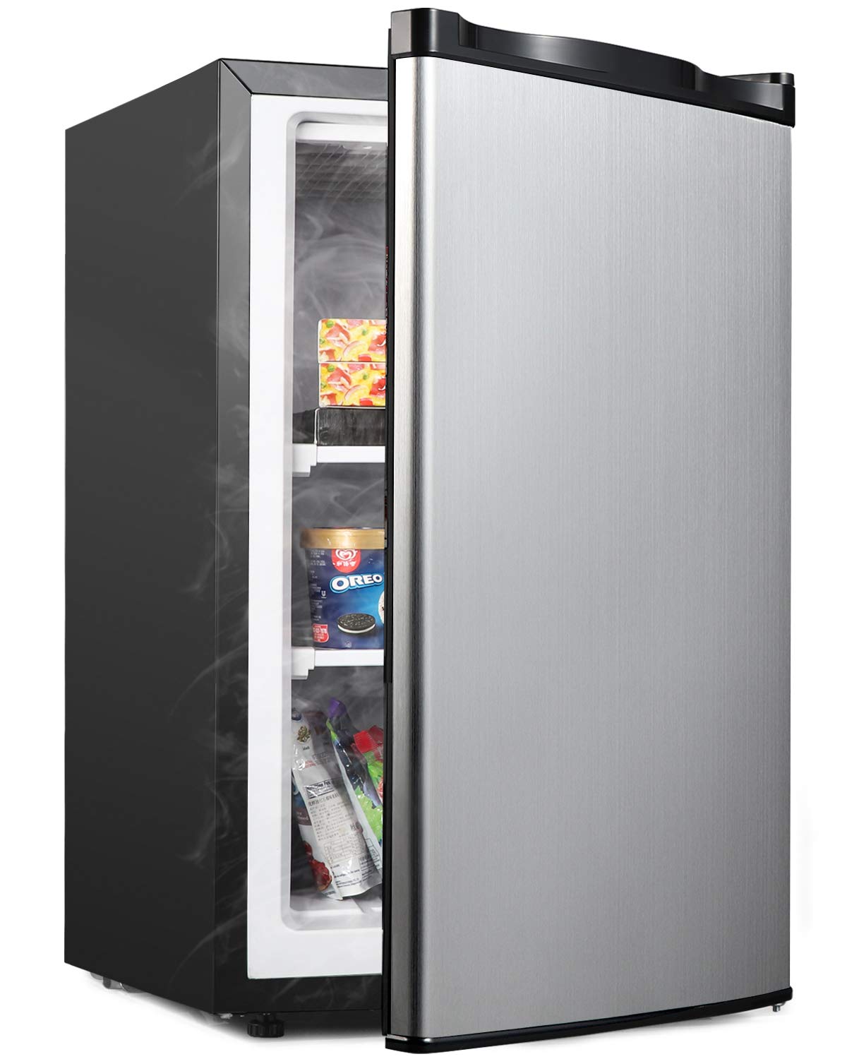 Coollife Upright Freezer - 3.0 Cubic Feet Compact Reversible Single Door Table Top Mini Freezer - Free Standing Freezing Machine for Office Dorm/Living Room/Apartment