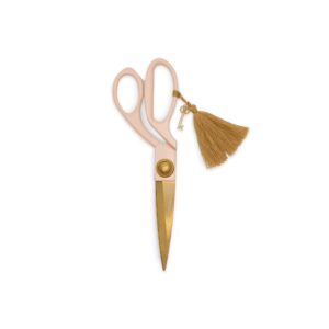 designworks ink stylish pink and gold 7.75" stainless steel scissors with charm and tassel for cutting paper, fabric, crafting - perfect multipurpose decorative supplies for home, office, and school