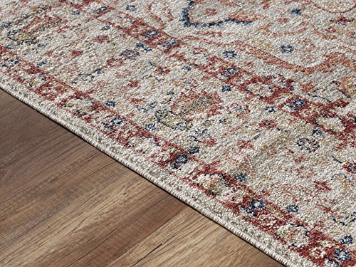 Abani Rugs Vintage 6' x 9' Diamond Medallion Area Rug - Babylon Collection Beige & Red Traditional Style Turkish Accent Rug