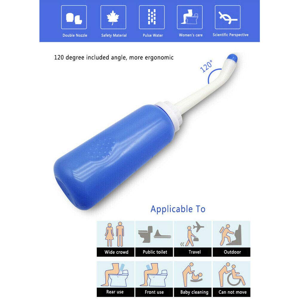 Portable Handheld Washing Sprayer Pregnant Bidet Shower Long Nozzle Accurate Baby Large Capacity Toilet Travel Personal Home Cleaner (Personal Bidet Sprayer - White Blue , 7.5*33 cm )