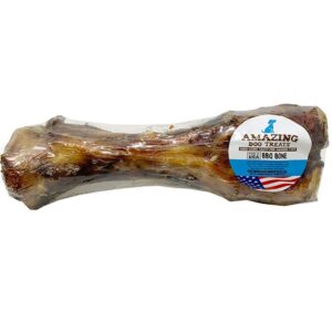 10-11 inch meaty beef femur bone (single count) - (made in usa) - premium american grade grass fed cattle bones for dogs- beef femur shin bone dog chews