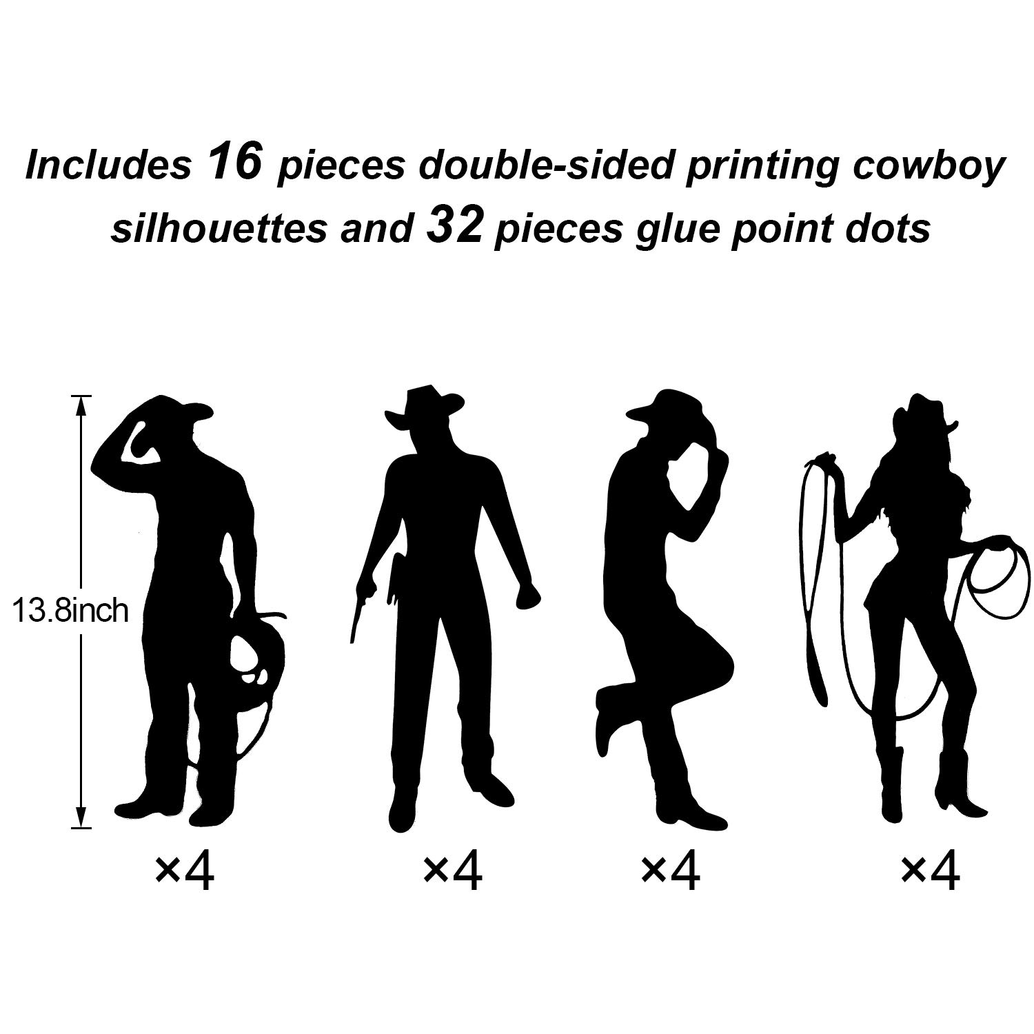 Boao 16 Pieces Cowboy Silhouettes Cowboy Cutouts Western Theme Party Decorations Photo Booth for Wild West Theme Birthday Baby Shower Cowboy Party Retro Parties Supplies