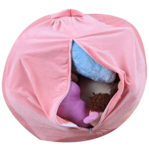 amropi Pig Stuffed Animal Toy Storage,Large Size Storage Bean Bag 24x24 Inch Velvet Extra Soft Stuffie Organization, Pink