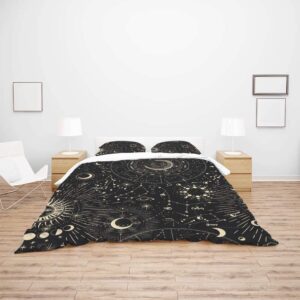 kuizee Moon Phases Sun Zodiac Mysterious Astrology Duvet Cover Bedding Sets Brushed Polyester Ultra Soft All Season Comforter Queen