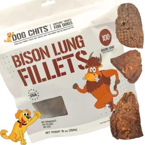 dog chits bison lung fillets dog and puppy treats - all natural grain and chemical free training chews - high protein and low fat - supports dental health - made in the usa - large 10 oz bag