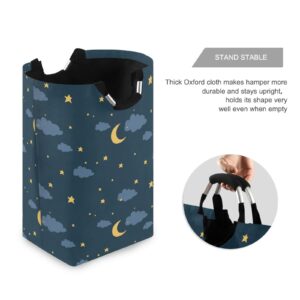 ALAZA Large Laundry Hamper Basket Night Sky with Moon Stars and Cloud Laundry Bag Collapsible Oxford Cloth Stylish Home Storage Bin with Handles, 22.7 Inch