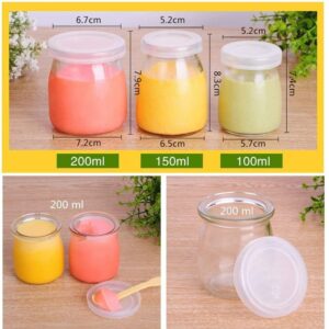 Dailydanny 6 Pcs Yogurt Pudding Jars Bottles With Plastic Lids Ideal for Jam, Honey, Wedding Favors, Shower Favors, Baby Foods (7 oz (200ml))