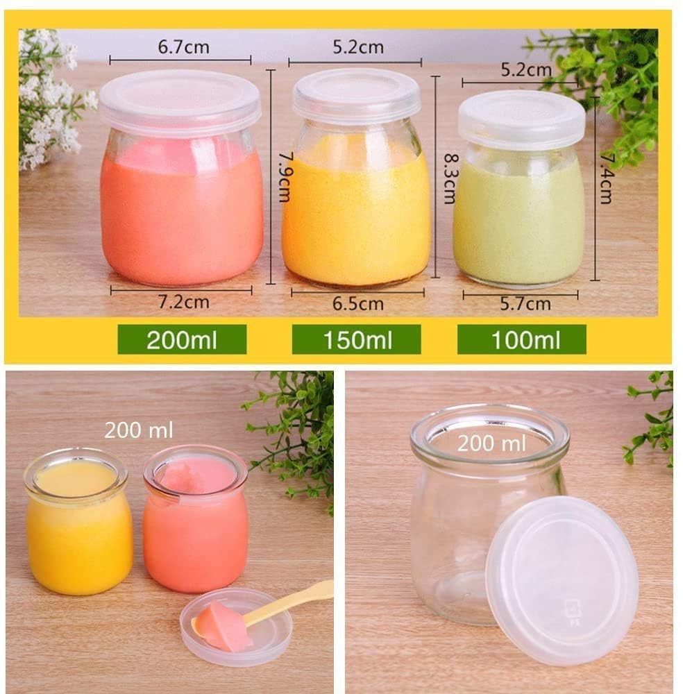 Dailydanny 6 Pcs Yogurt Pudding Jars Bottles With Plastic Lids Ideal for Jam, Honey, Wedding Favors, Shower Favors, Baby Foods (7 oz (200ml))