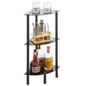 mDesign Modern Glass Corner 3-Tier Storage Organizer Tower Cabinet with Open Shelves - Household Furniture for Bathroom, Office, Bedroom, Living Room - Holds Books, Plants, Candles - Black/Black