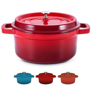 sulives enameled cast iron dutch oven non-stick cookware pot with lid suitable for bread baking use on gas electric oven 1.5 quart, red