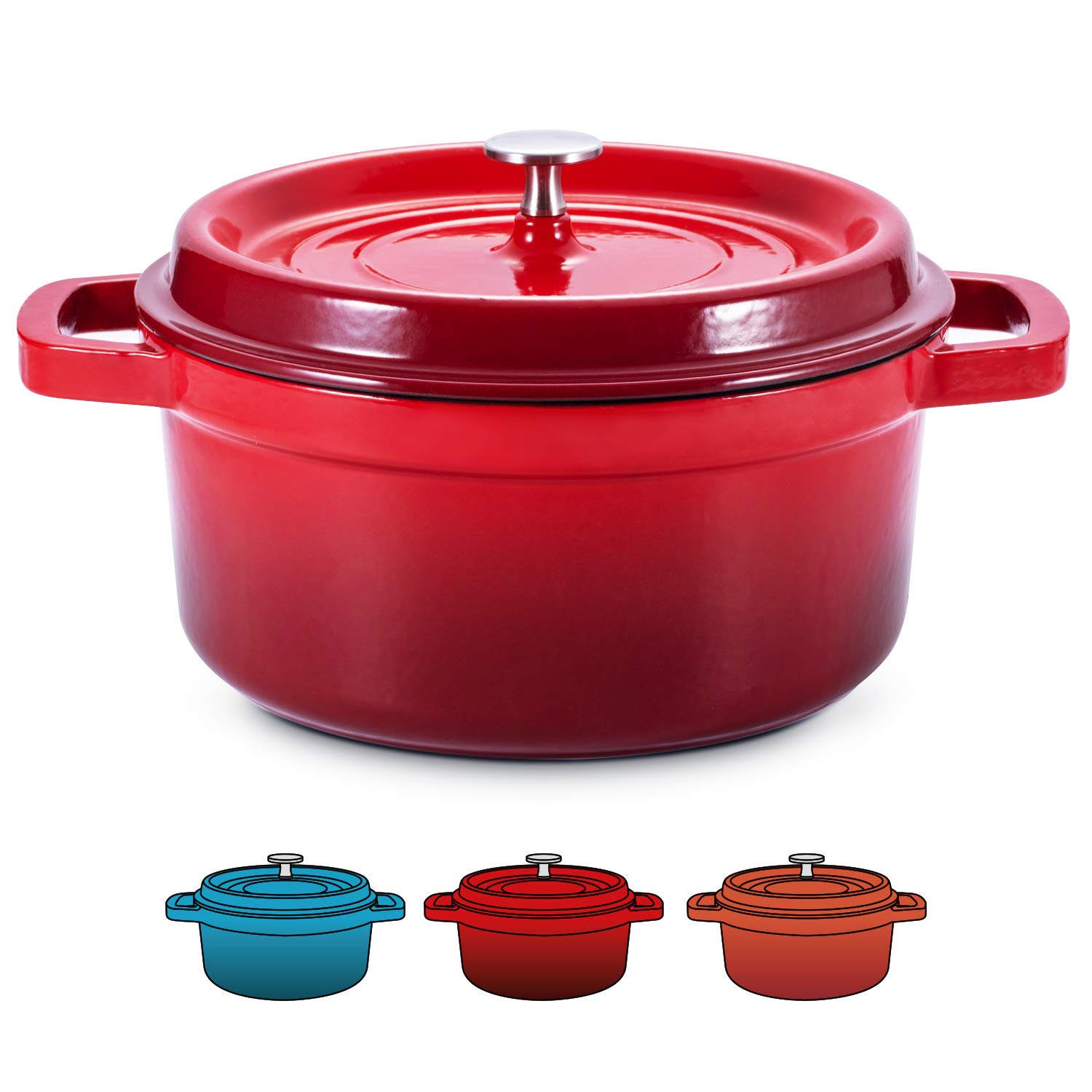 SULIVES Enameled Cast Iron Dutch Oven Non-Stick Cookware Pot with Lid Suitable for Bread Baking Use on Gas Electric Oven 1.5 Quart, Red