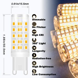 ALIDE G9 Led Bulbs Dimmable 3W Replace 20W 25W 30W Halogen Equivalent,2700K Soft Warm White, AC120V G9 Clear T4 Bi-pin Led Bulbs for Chandelier Pendant Wall Home Lighting,300LM,360 Deg,10Pack