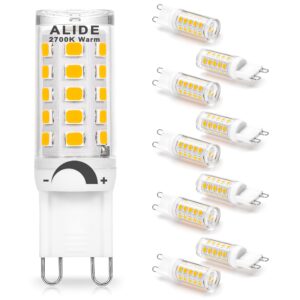 alide g9 led bulbs dimmable 3w replace 20w 25w 30w halogen equivalent,2700k soft warm white, ac120v g9 clear t4 bi-pin led bulbs for chandelier pendant wall home lighting,300lm,360 deg,10pack