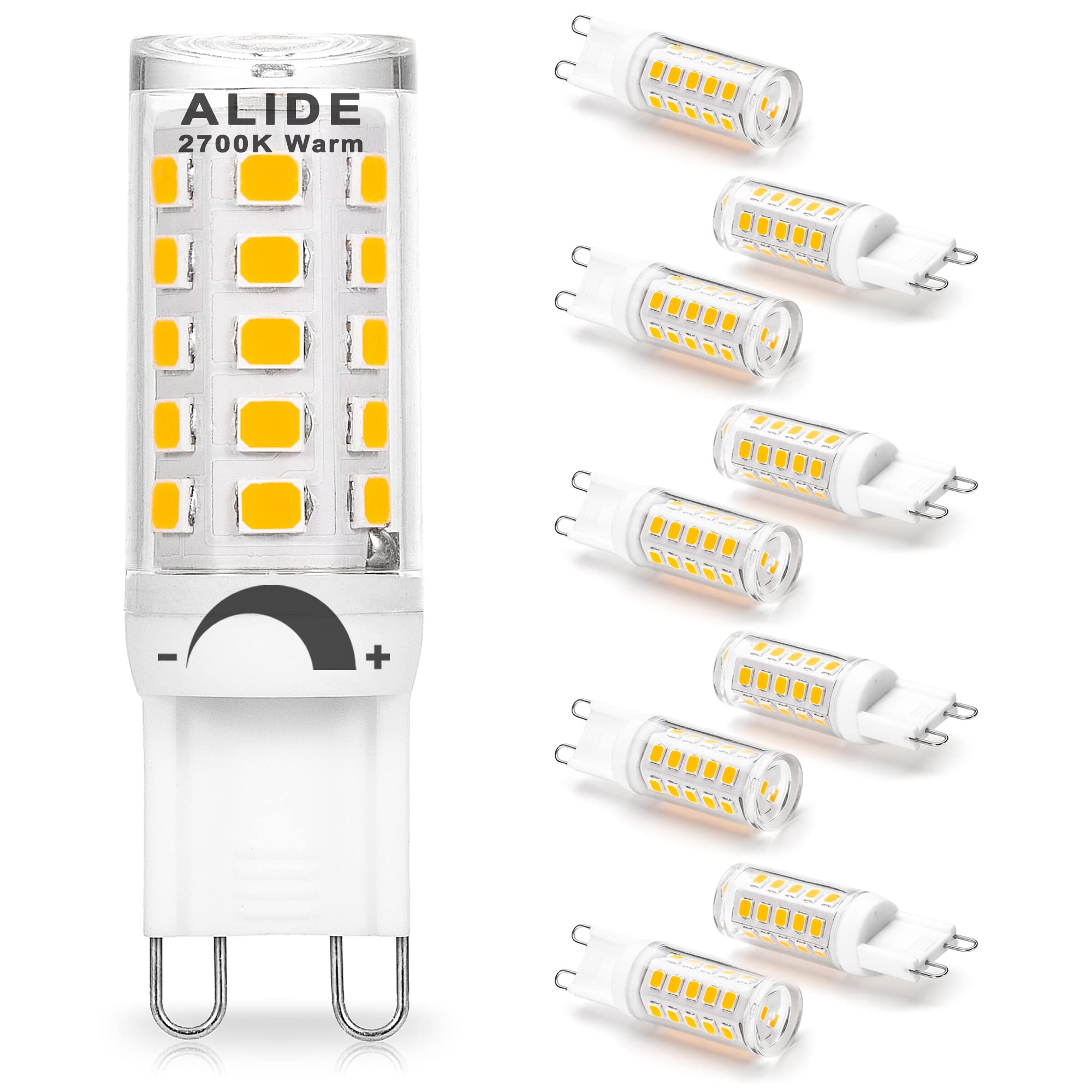 ALIDE G9 Led Bulbs Dimmable 3W Replace 20W 25W 30W Halogen Equivalent,2700K Soft Warm White, AC120V G9 Clear T4 Bi-pin Led Bulbs for Chandelier Pendant Wall Home Lighting,300LM,360 Deg,10Pack