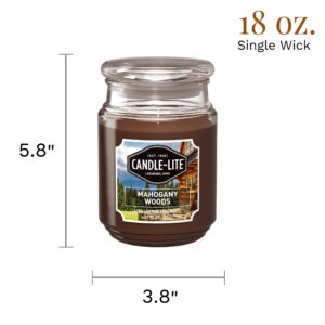 Candle-lite Scented Candles, Mahogany Woods Fragrance, One 18 oz. Single-Wick Aromatherapy Candle with 110 Hours of Burn Time, Brown Color