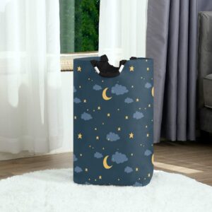 ALAZA Large Laundry Hamper Basket Night Sky with Moon Stars and Cloud Laundry Bag Collapsible Oxford Cloth Stylish Home Storage Bin with Handles, 22.7 Inch