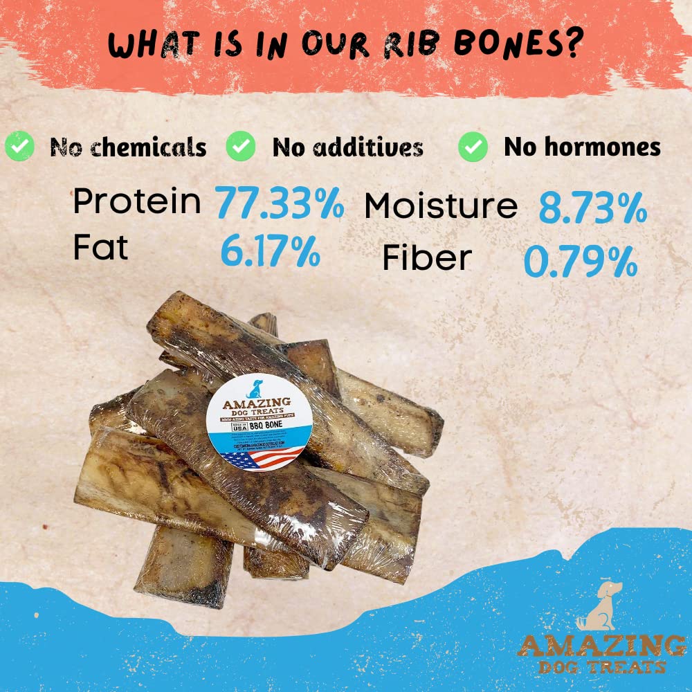 Amazing Dog Treats - Meaty Smoked Rib Bones (10 Count Pack) - Rib Bones for Dogs - Natural Smoked Grass Fed Cattle Rib Bone Dog Chew - Tasty Dog Bone Treat