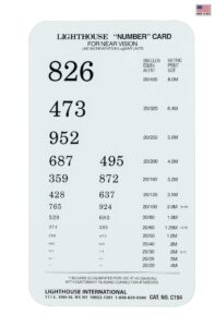 lighthouse powercard number recognition pocket-size test card, 40cm / 16 in. lh 9259