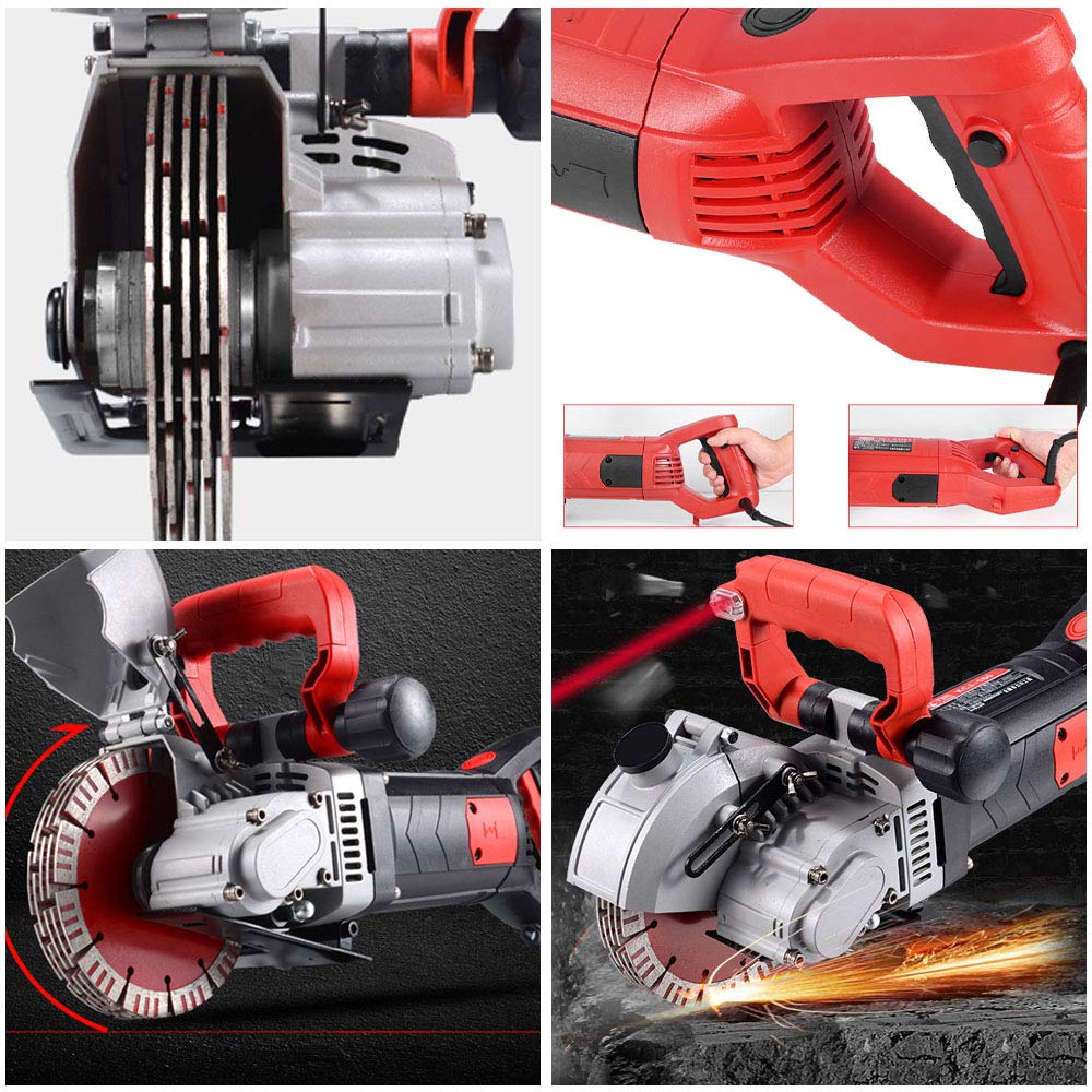 Wall Grooving Machine, Channels Cutter, Concrete Cutting Machine for Cutting Slotting Marble Concrete Grooves 110V(Red)