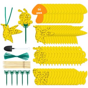 96 pack yellow fungus gnat sticky traps, gnat traps for house indoor gnat killer, house plant gnats bugs sticky killer fruit fly traps for indoor