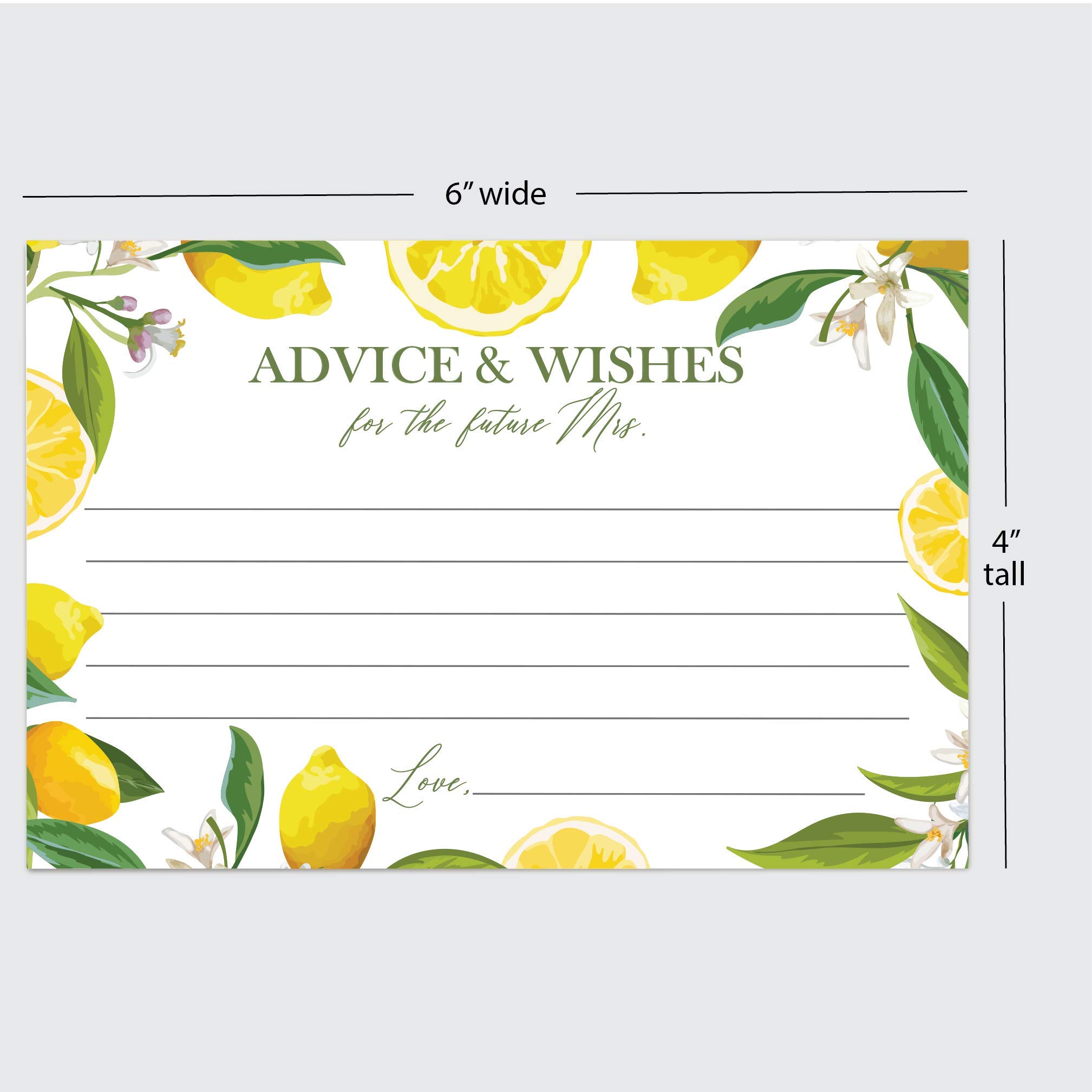 Lemon Theme Advice and Wishes Cards, Set of 50, Advice Cards for Bridal Shower, Bridal Shower Advice Cards