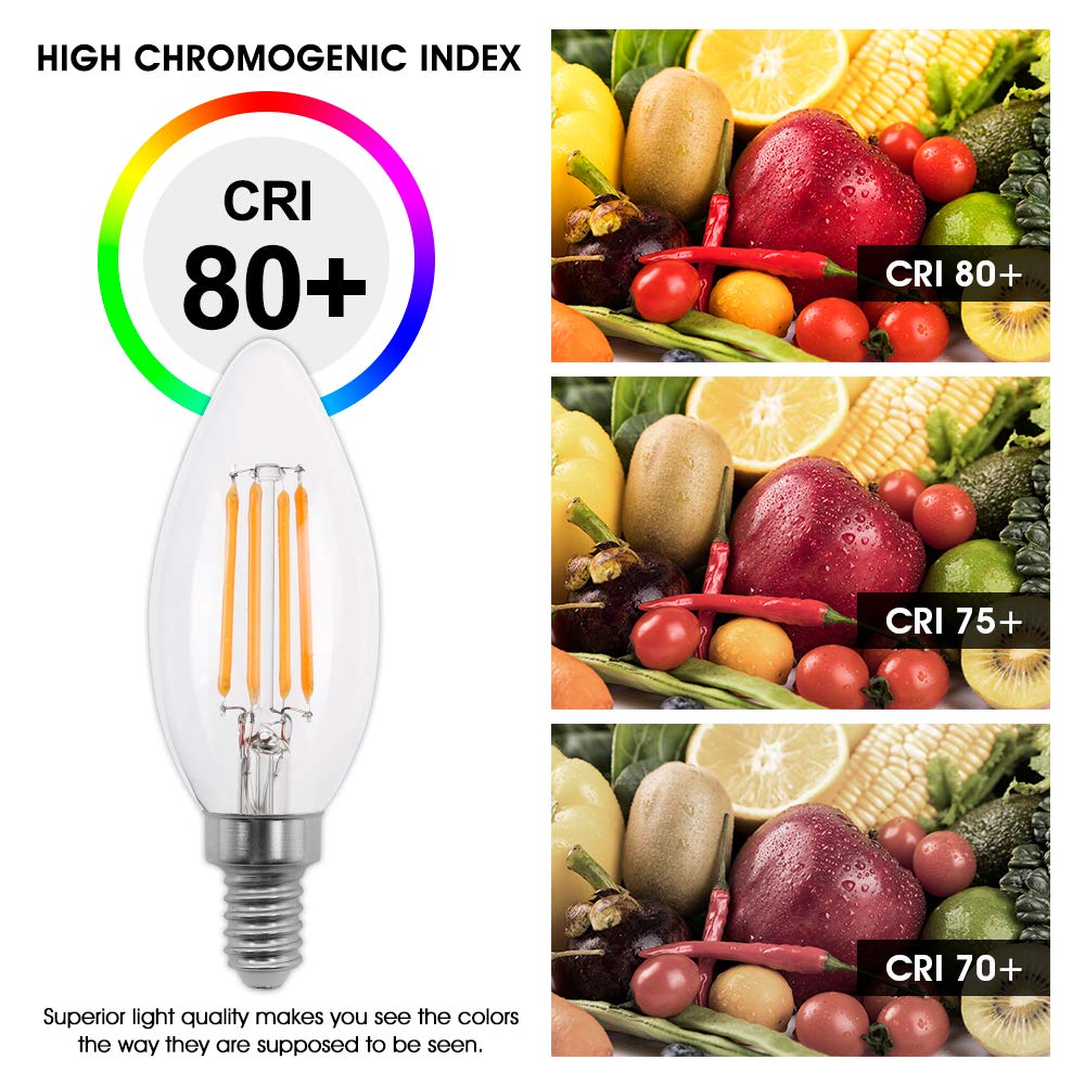 New Lights 2W Candelabra Led Bulbs, Dimmable E12 Chandelier Light Bulbs, 2200K, C35 Filament Led Candle Light Bulbs (Warm White, 6 Pack)