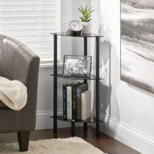 mDesign Modern Glass Corner 3-Tier Storage Organizer Tower Cabinet with Open Shelves - Household Furniture for Bathroom, Office, Bedroom, Living Room - Holds Books, Plants, Candles - Black/Black