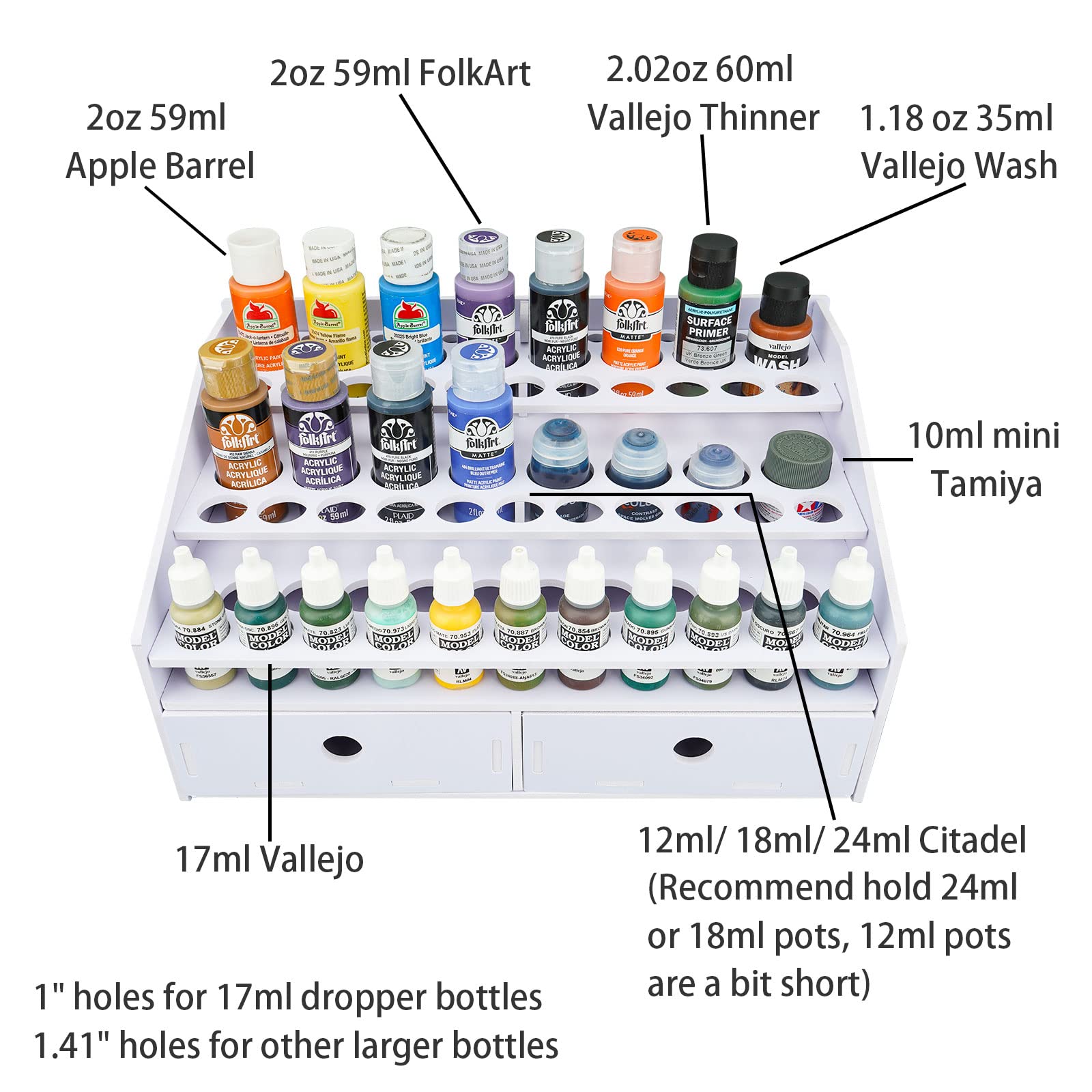 SANFURNEY Paint Rack Stand Pigment Ink Bottle Paints Tool Storage with Cabinet Holder Organizer for 59 Bottles of Paints