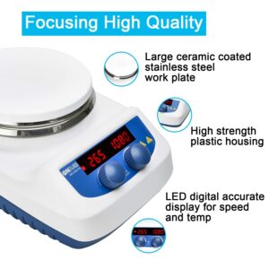 ONiLAB 280℃ 5 inch LED Digital Hotplate Magnetic Stirrer with Ceramic Coated Stainless Steel Work Plate, 200-1500rpm,110V,Temp Probe Sensor & Support Stand & Stirring Bar Included…