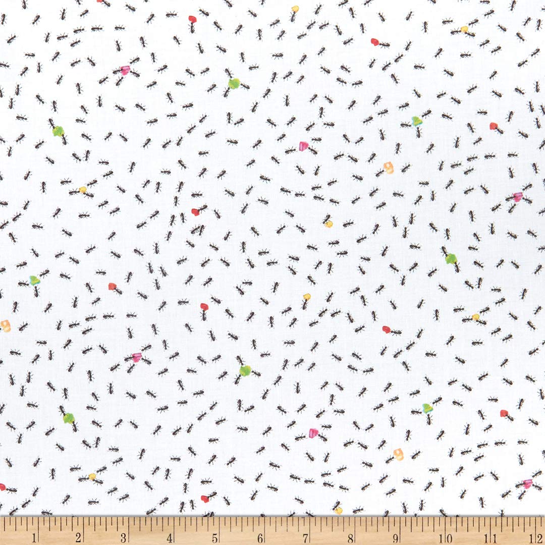 Kaufman Digital Chow Time Ants White, Quilting Fabric by the Yard