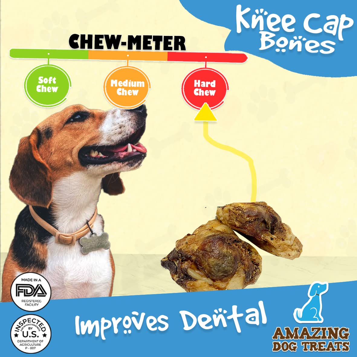 Amazing Dog Treats - Meaty Knee Cap Bones (10 Count) - Sourced from Premium Grass Fed Cattle - Knee Cap Bones for Dogs - Long Lasting Dog Chew Bones - Smoked Tasty Dog Bones for Aggressive Chewers