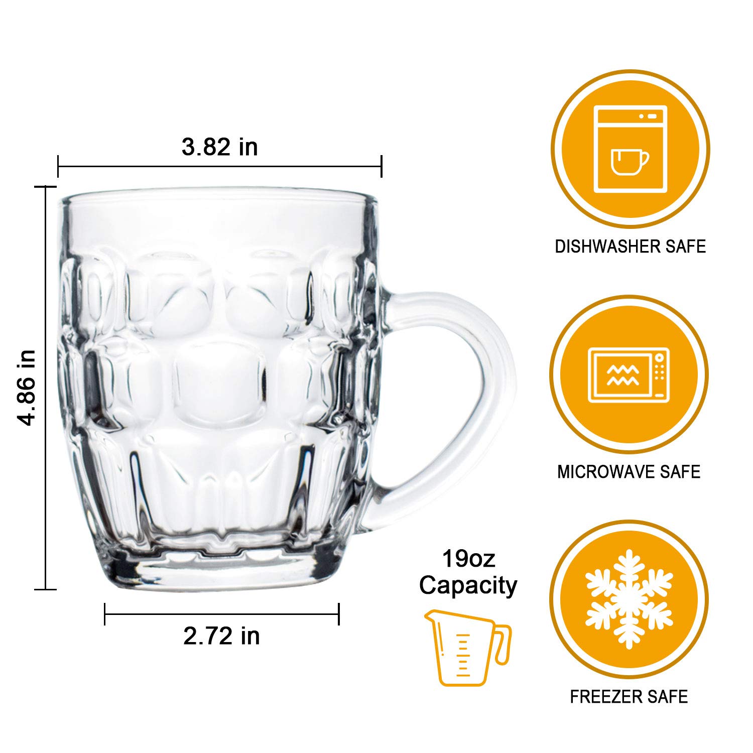 QAPPDA Beer Mugs Set,Glass Mugs With Handle 19oz,Large Beer Glasses For Freezer,Beer Cups Drinking Glasses 560ml,Pub Drinking Mugs Stein Water Cups For Bar,Alcohol,Beverages Set of 6…