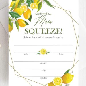 Moonrise Papery Set of 25 Lemon Theme Bridal Shower Invitations with Envelopes — Main Squeeze Bridal Shower Invitations with Envelopes