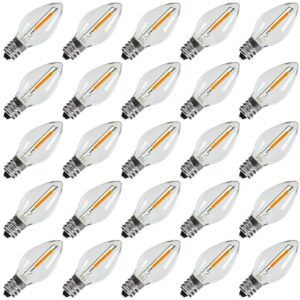 kgc c7 christmas replacement led light bulbs - 0.6w equivalent to 7w, warm white 2200k, waterproof clear plastic night light bulbs, c7 e12 candelabra base for christmas string light (25 pack)