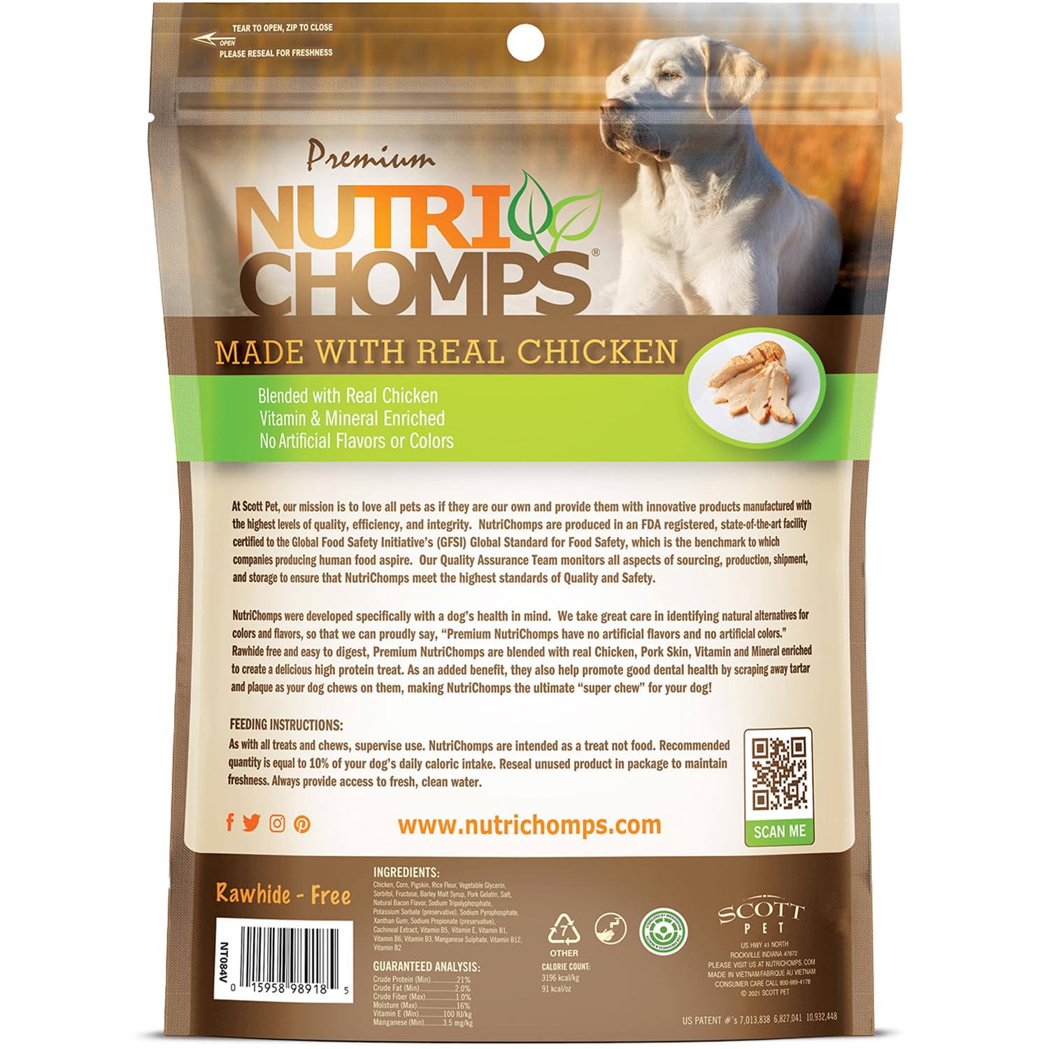 NutriChomps Dog Chews, Ear-Shaped, Easy to Digest, Rawhide-Free Dog Treats, 10 Count, Real Chicken flavor