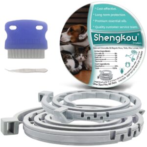 shengkou flea and tick collar for dogs and cats - safe and natural prevention and control of pests on puppies and kittens - waterproof - free comb - 2-pack (13.8 in & 27.5 in)