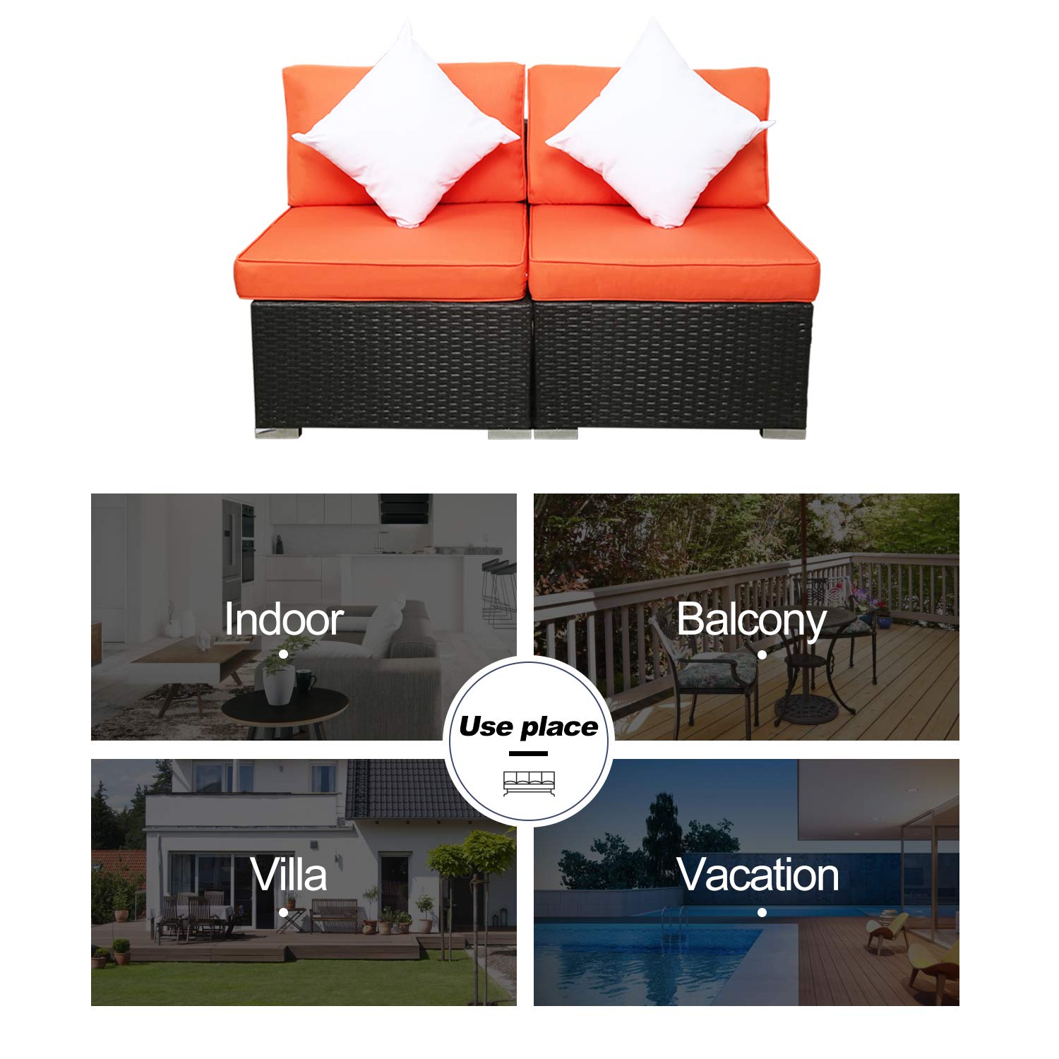 EXCITED WORK PE Wicker Sofa Outdoor Loveseat 2 Piece Patio Couch with Washable Couch Cushions, Outdoor Sectional Furniture Sofa Sets