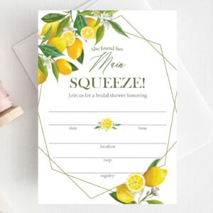 Moonrise Papery Set of 25 Lemon Theme Bridal Shower Invitations with Envelopes — Main Squeeze Bridal Shower Invitations with Envelopes