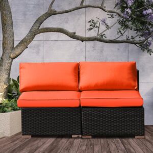 EXCITED WORK PE Wicker Sofa Outdoor Loveseat 2 Piece Patio Couch with Washable Couch Cushions, Outdoor Sectional Furniture Sofa Sets